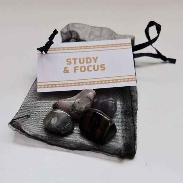 Study & Focus Crystal Set / Meditation Gemstone Set in Gift Bag with T ...
