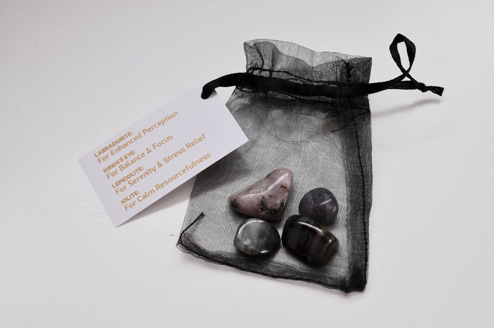 Study & Focus Crystal Set / Meditation Gemstone Set in Gift Bag with T ...